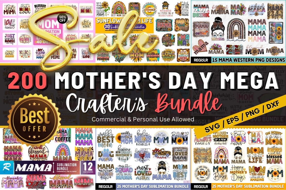 MEGA Mothers Day Sublimation Bundle, Mom SVG Design Bundle - So Fontsy
