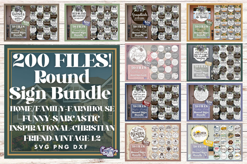 MEGA Round Door Sign Svg Bundle | Round Farmhouse Signs - So Fontsy
