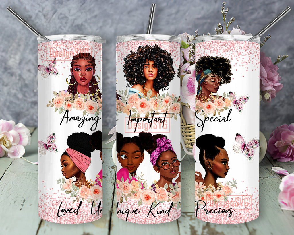 Melanin Girls Tumbler Wrap, Black Woman Glitter 20oz Skinny Tumbler ...