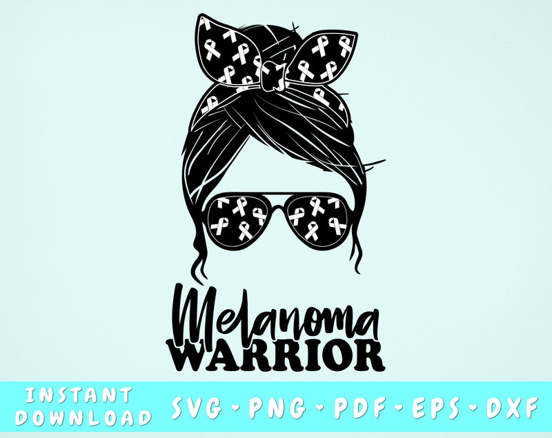 Melanoma Warrior SVG, Skin Cancer Messy Bun SVG, Black Cancer SVG, Skin ...