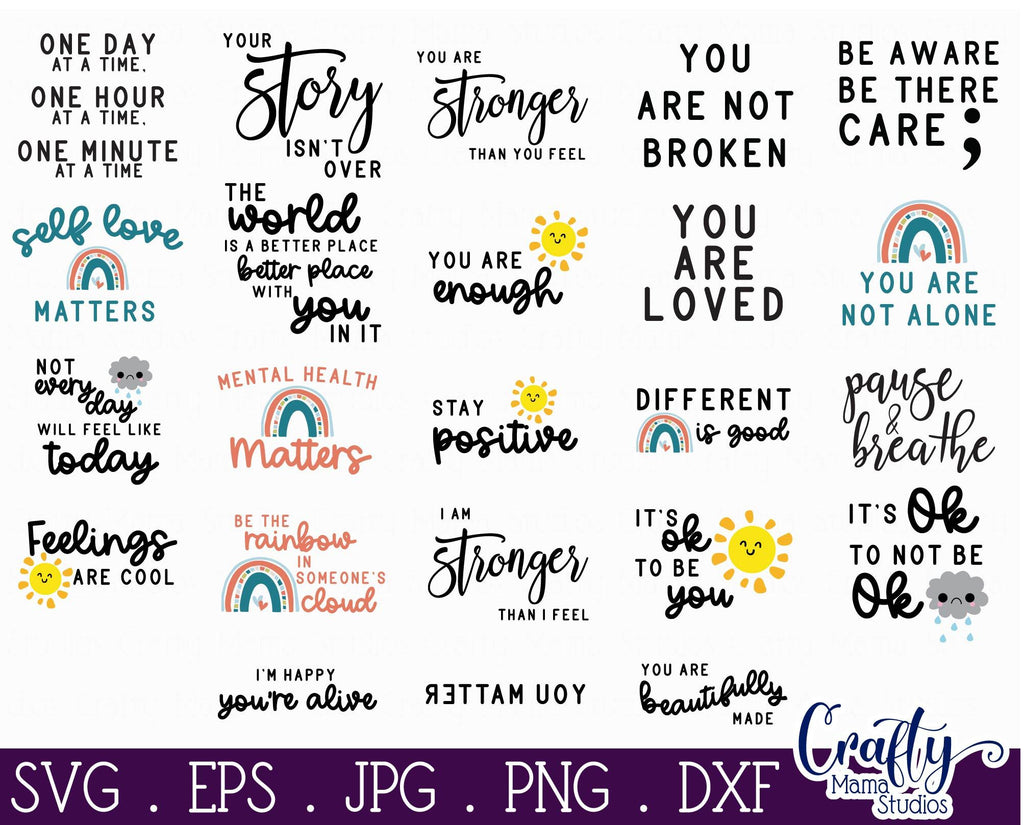 Mental Health Svg Bundle, Depression, Suicide Awareness Svg - So Fontsy