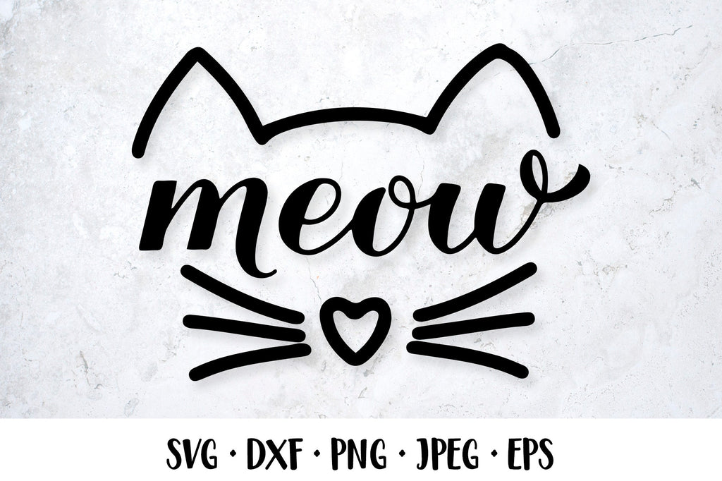 Meow lettering. Cat face. Kitten muzzle - So Fontsy