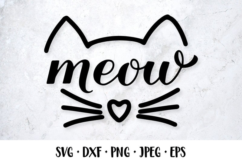 Meow lettering. Cat face. Kitten muzzle - So Fontsy