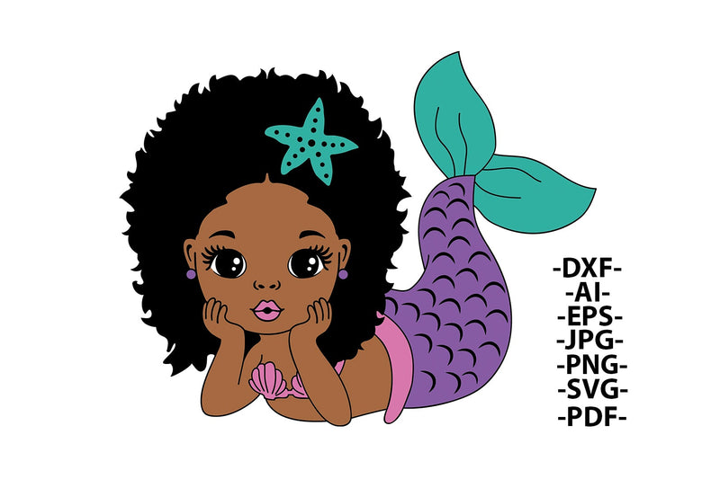 Mermaid Afro Svg, Black Mermaid Svg, Hair Puffs, Black Woman Clipart ...