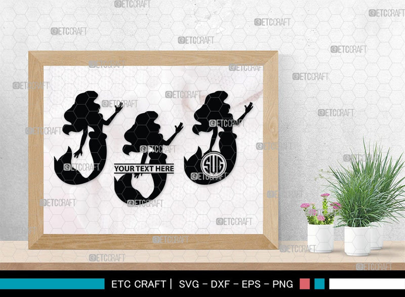 Mermaid Monogram, Mermaid Silhouette, Mermaid SVG, Little Mermaid Svg ...