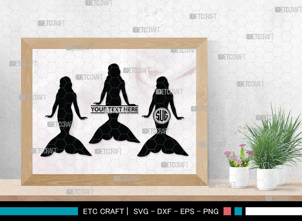 Mermaid Monogram, Mermaid Silhouette, Mermaid SVG, Little Mermaid Svg ...