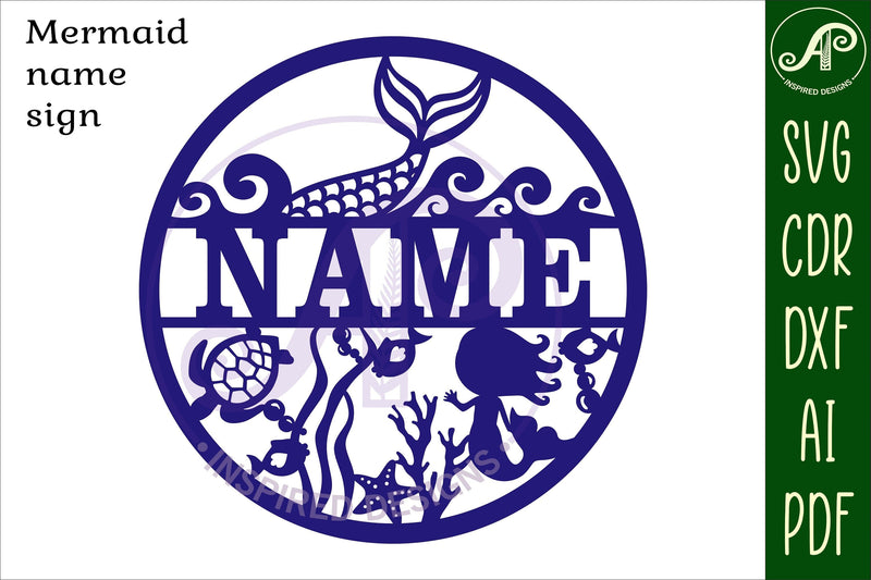 Mermaid name sign svg laser cut template - So Fontsy