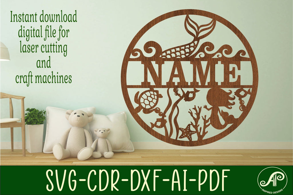 Mermaid name sign svg laser cut template - So Fontsy