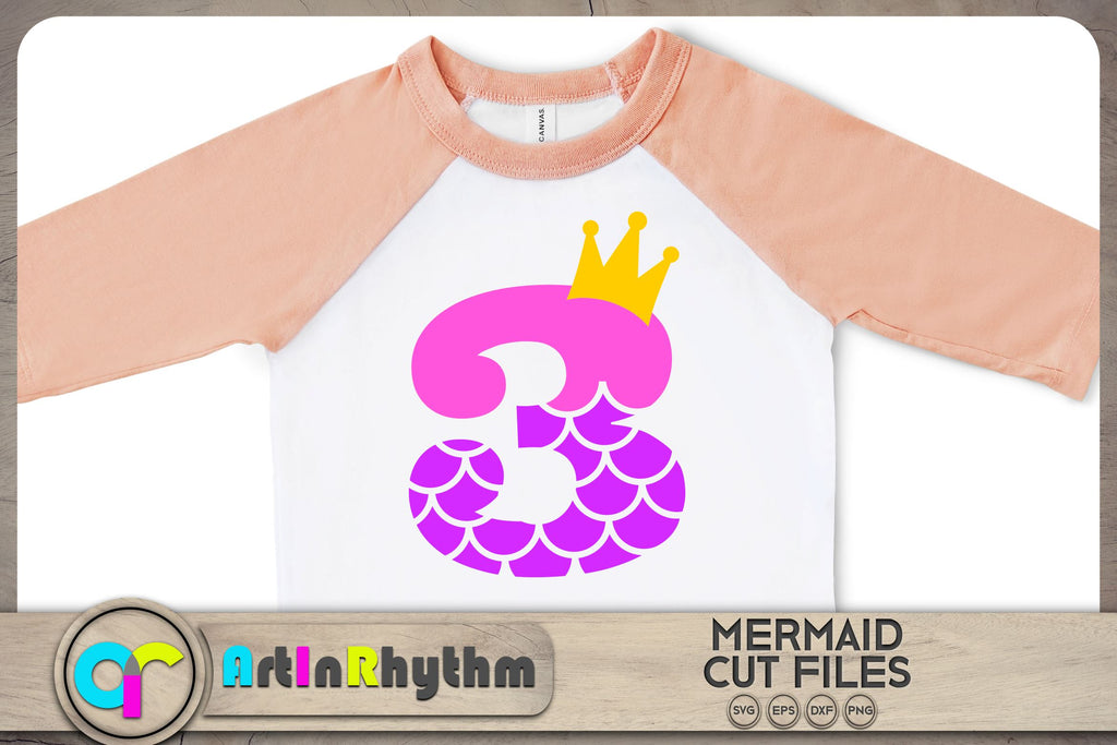 Mermaid number 3 / 3rd birthday SVG - So Fontsy