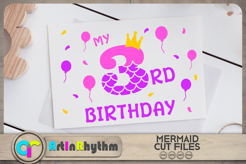Mermaid number 3 / 3rd birthday SVG - So Fontsy