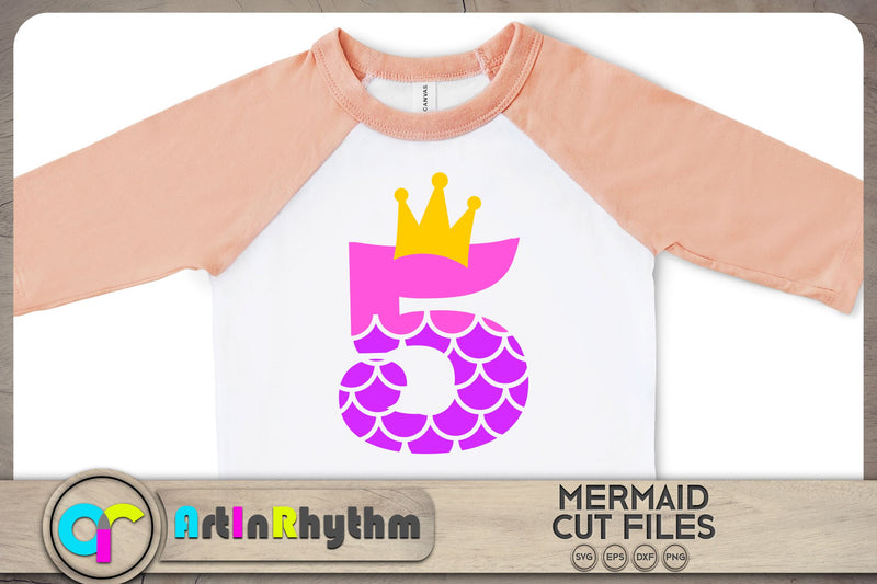 Mermaid number 5 / 5th birthday SVG - So Fontsy