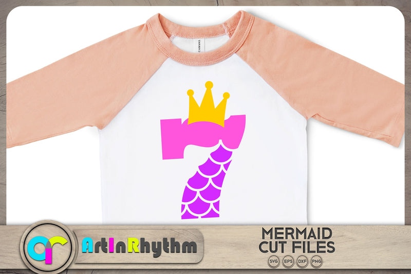 Mermaid number 7 / 7th birthday SVG - So Fontsy