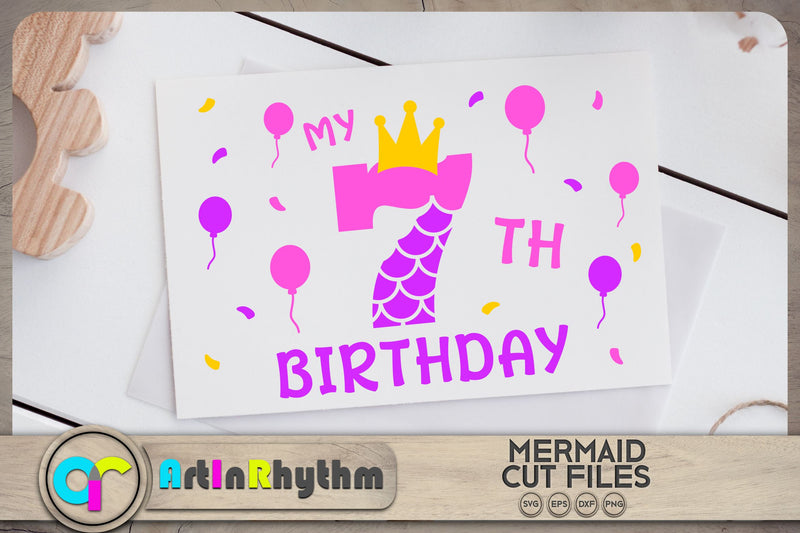 Mermaid number 7 / 7th birthday SVG - So Fontsy