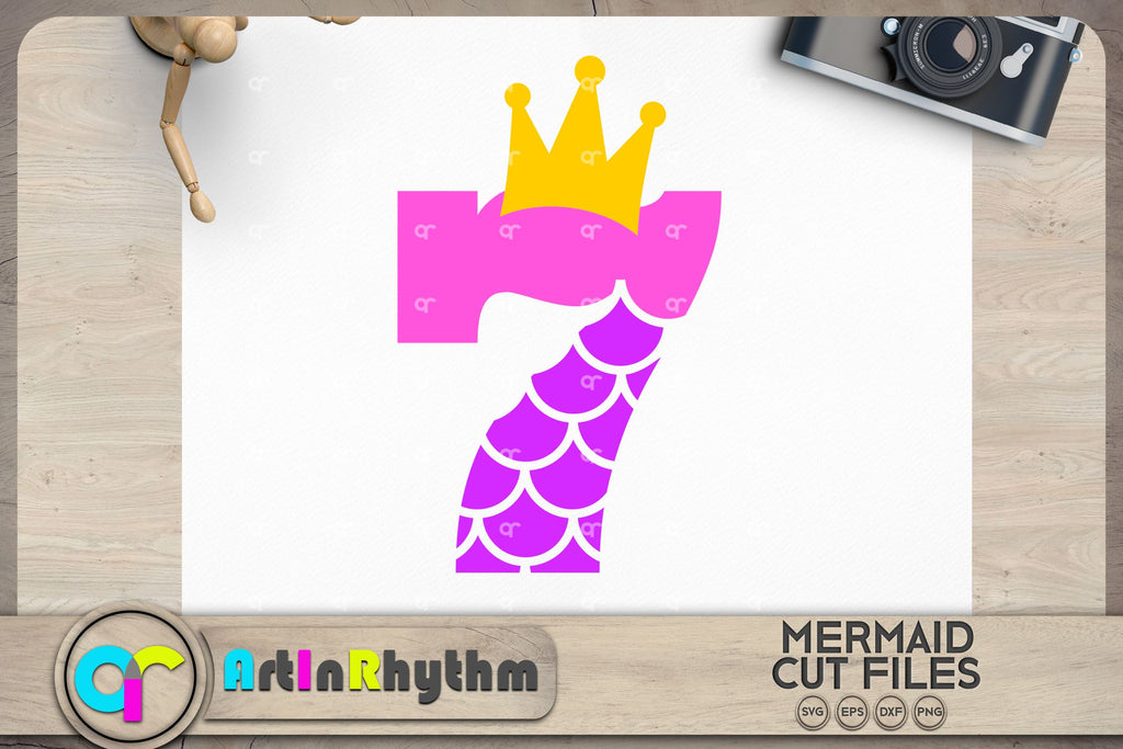 Mermaid number 7 / 7th birthday SVG - So Fontsy