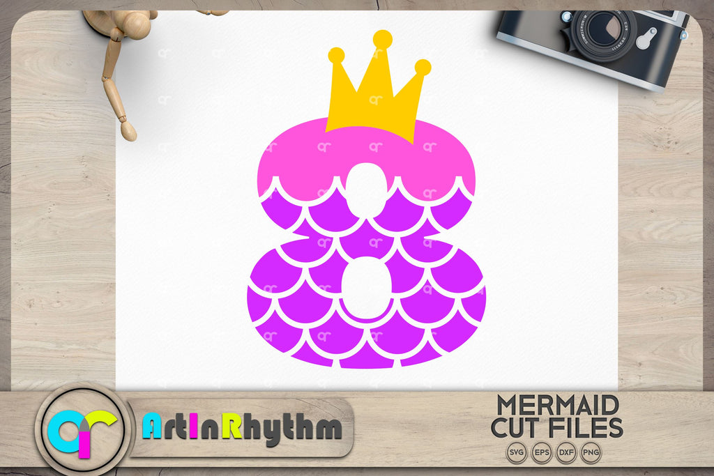 Mermaid number 8 / 8th birthday SVG - So Fontsy