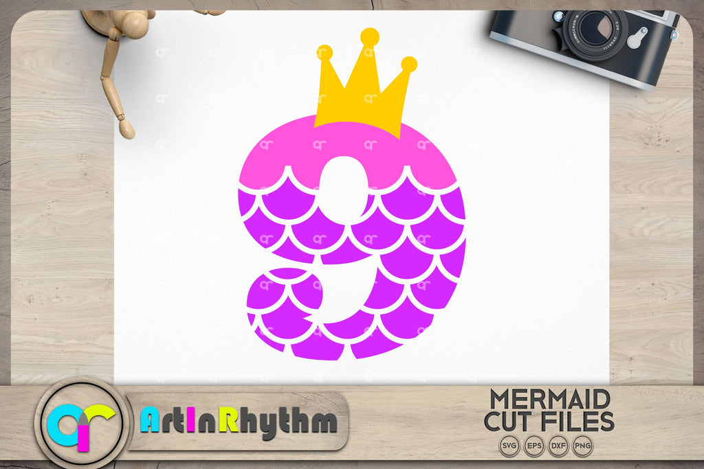 Mermaid number 9 / 9th birthday SVG - So Fontsy