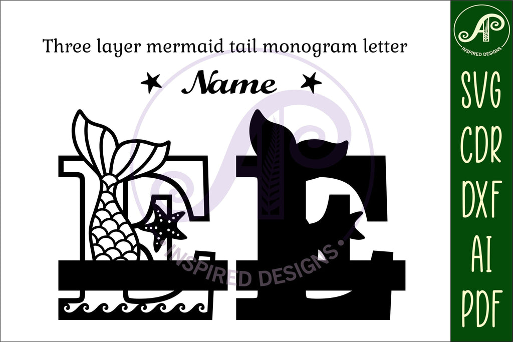 Mermaid tail monogram letter E SVG cut file - So Fontsy