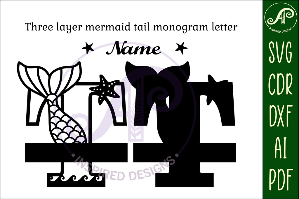 Mermaid tail monogram letter T SVG cut file - So Fontsy