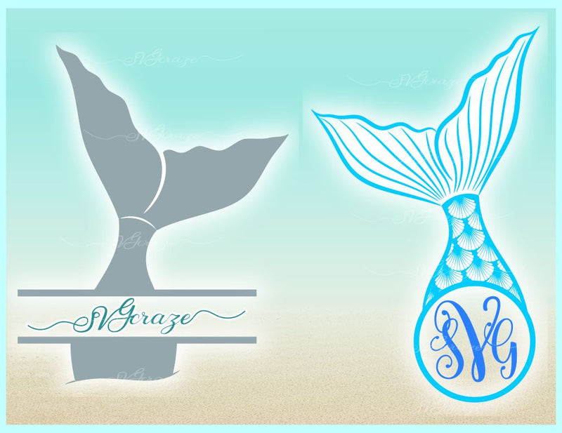 Mermaid Tail Monogram Split Frame Bundle SVG - So Fontsy