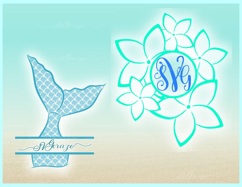 Mermaid Tail Monogram Split Frame Bundle SVG - So Fontsy