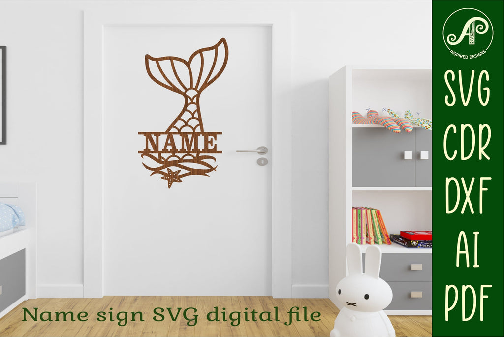 Mermaid tail Name sign svg laser cut template, wall - So Fontsy