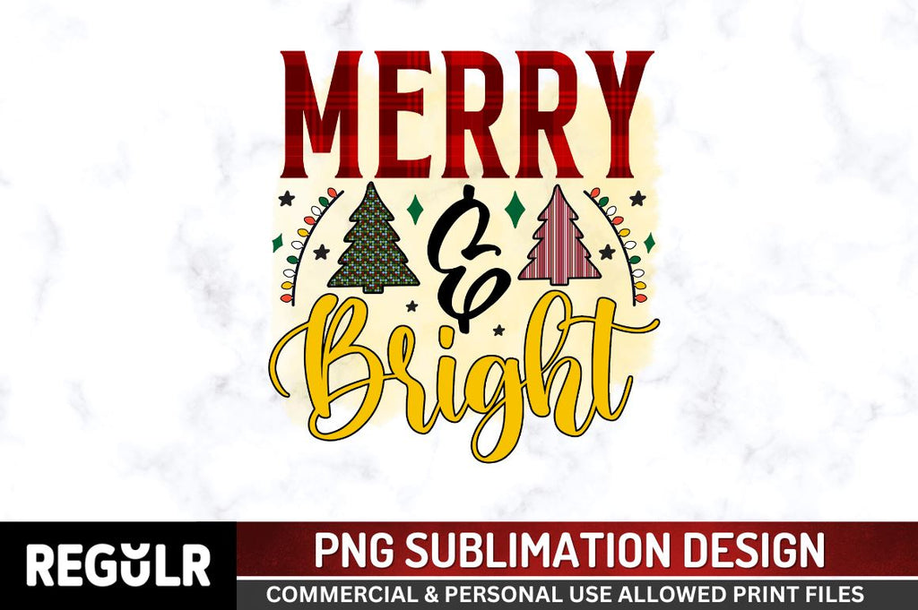 Merry & bright Sublimation PNG, Sublimation Christmas Design - So Fontsy