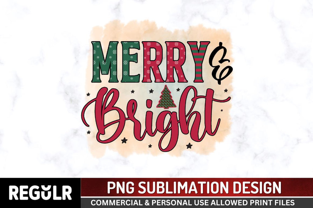 Merry & bright Sublimation PNG, Sublimation Christmas Design - So Fontsy