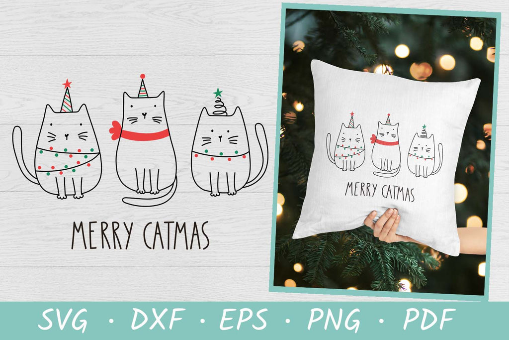 Merry Catmas SVG, Funny cartoon Merry Christmas cats SVG - So Fontsy