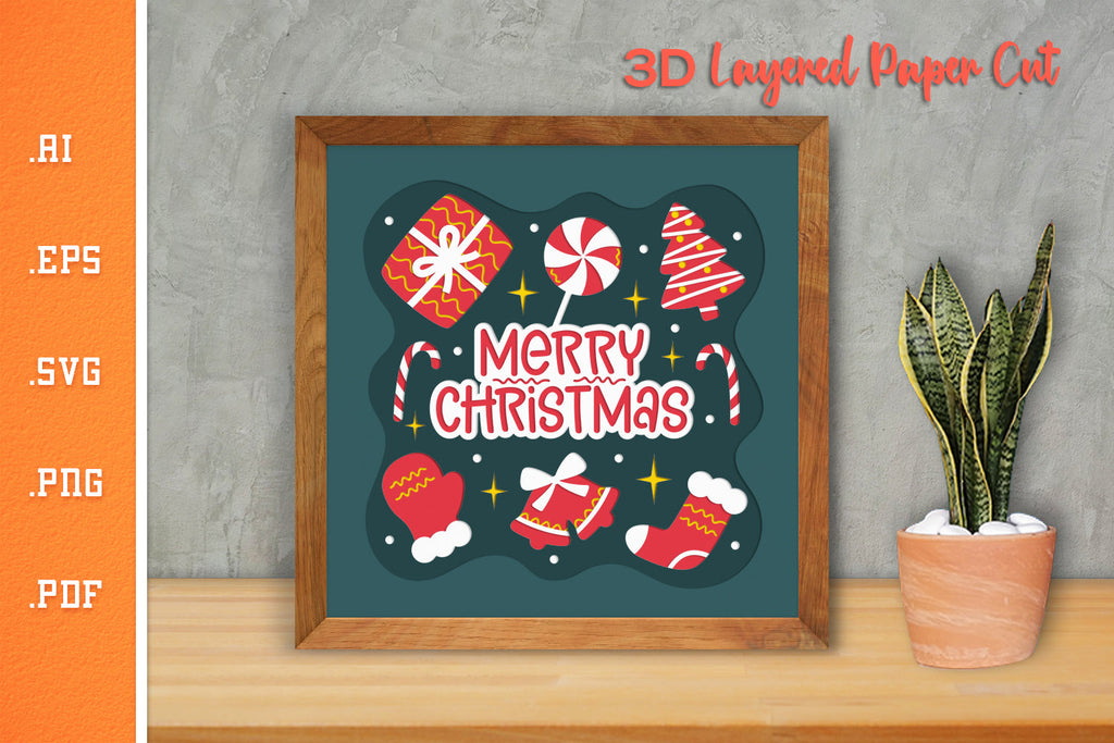 Merry Christmas - 3D Layered Paper Cut SVG 7 - So Fontsy