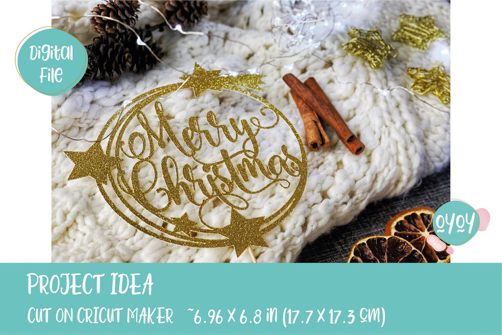 Merry Christmas Cake Topper SVG with Christmas Star - So Fontsy