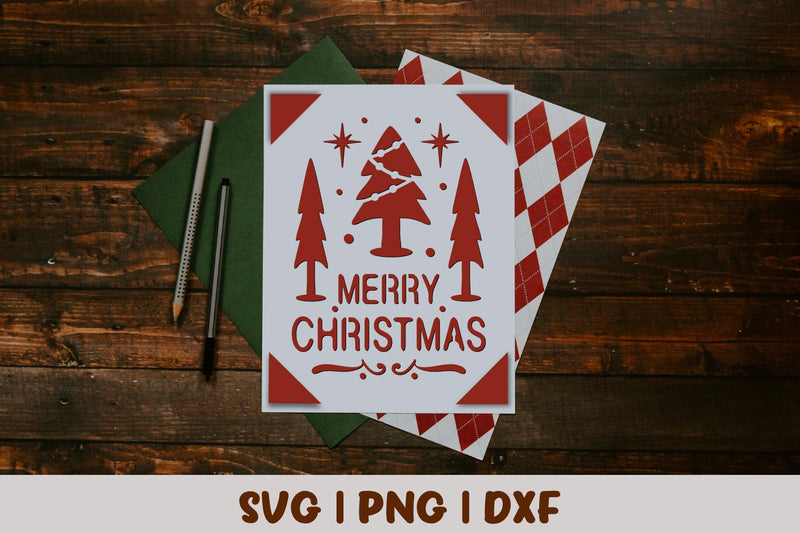 Merry Christmas Card Template SVG Cut File - So Fontsy