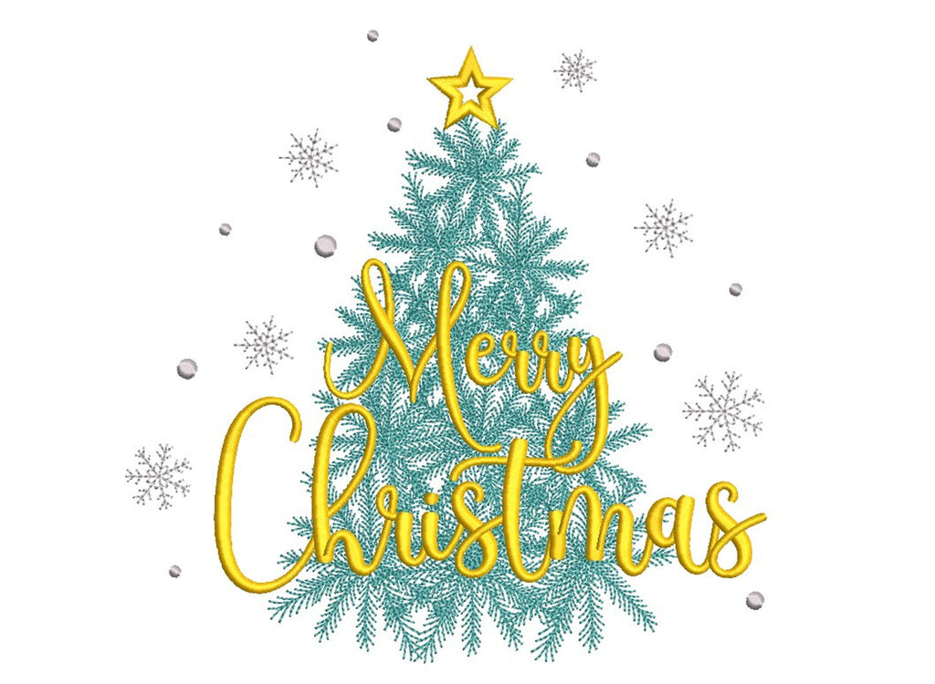 Merry Christmas Embroidery Design, Christmas Tree Embroidery File, 3 ...