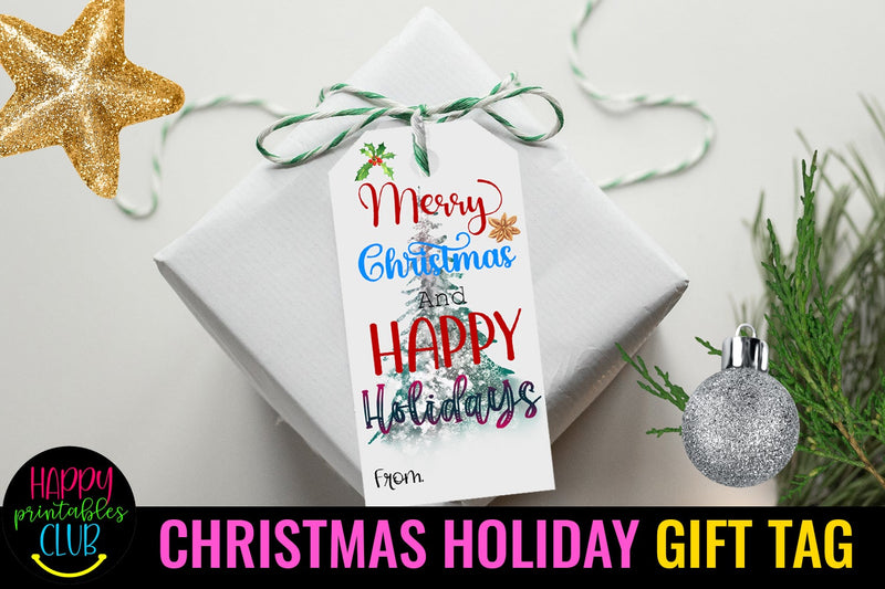 Merry Christmas Gift Tags Printable- Happy Holiday Gift Tags - So Fontsy
