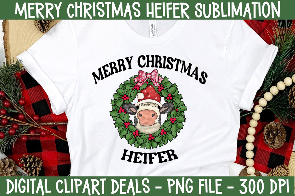 Merry Christmas, Heifer Sublimation - Christmas Sublimation Design ...