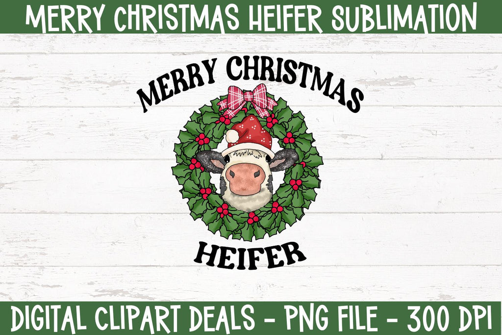 Merry Christmas, Heifer Sublimation - Christmas Sublimation Design ...