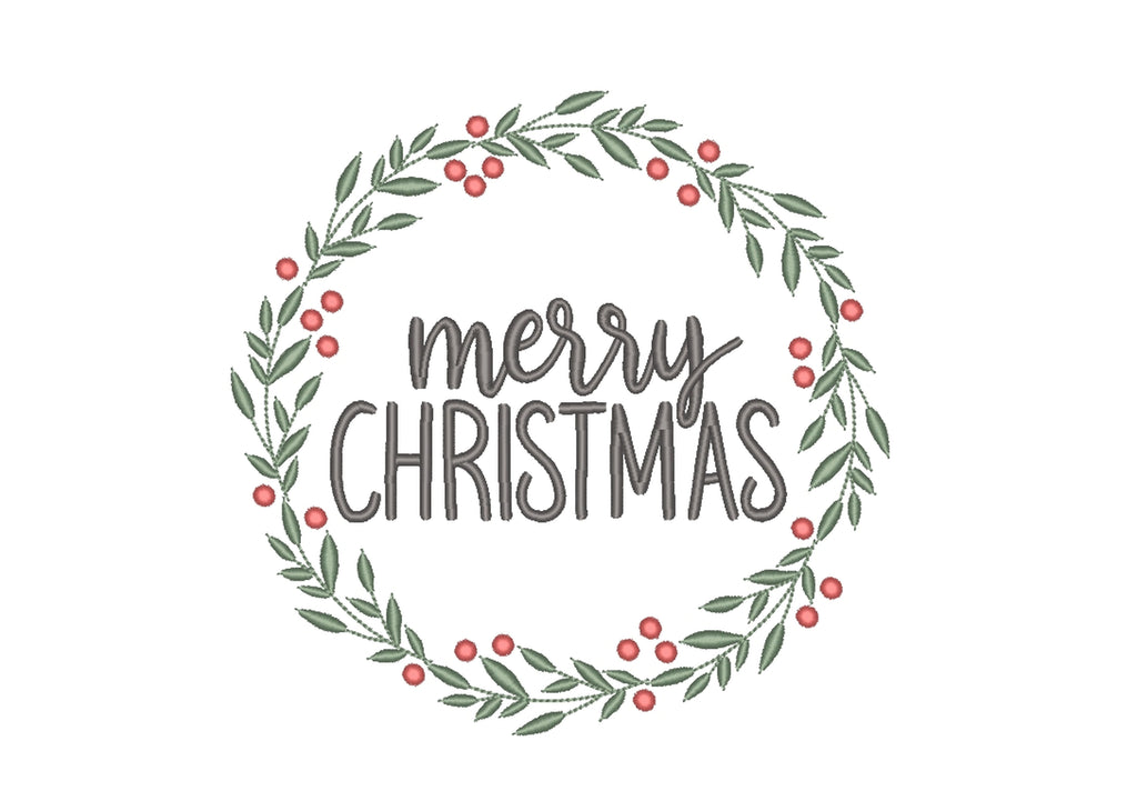 Merry Christmas Machine Embroidery Design, Wreath Embroidery Design, 7 ...