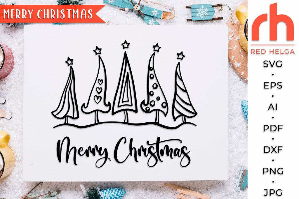 Merry Christmas SVG - Pine Trees Cut File - So Fontsy