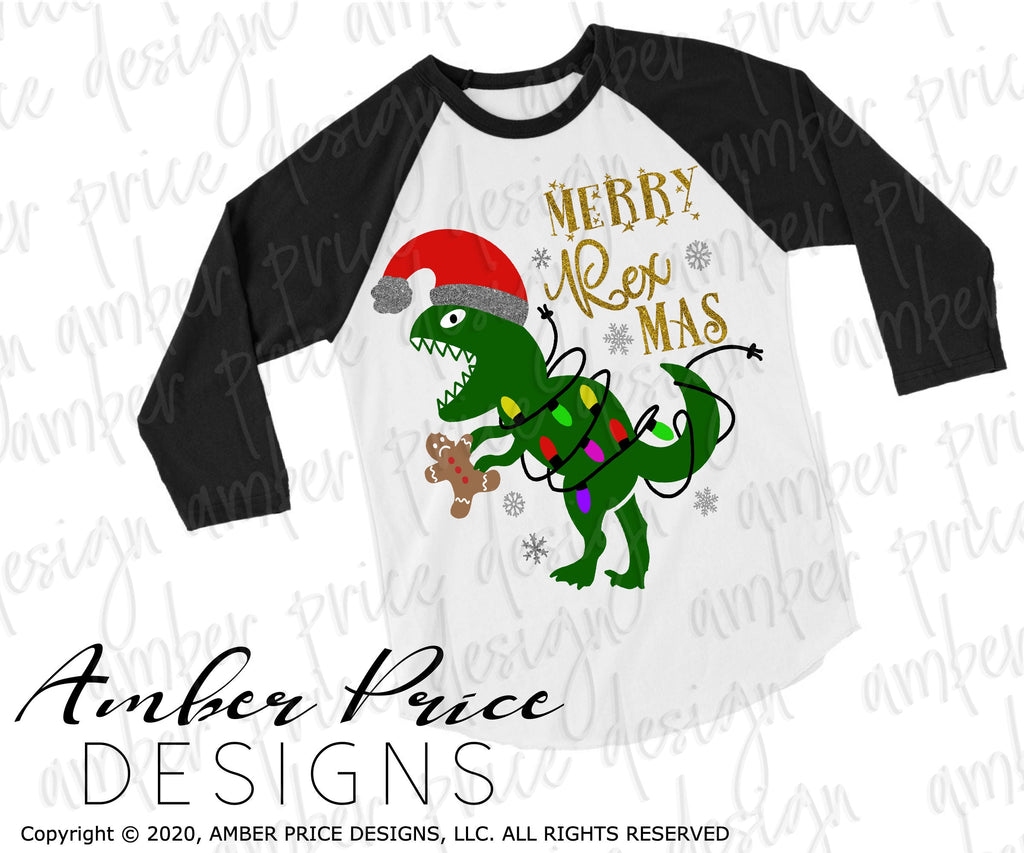 Merry Rexmas Christmas lights SVG PNG DXF | Kid's Christmas shirt SVG ...
