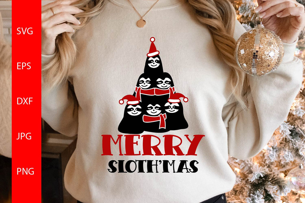 Merry Sloth'Mas Svg, Funny Christmas Sloth Animal Tree SVG Free For ...