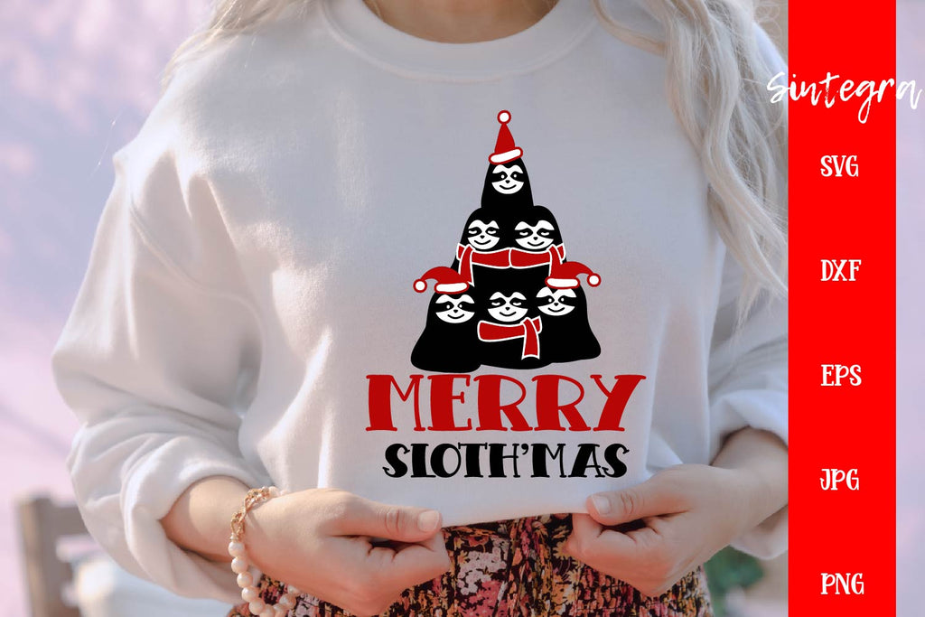 Merry Sloth'Mas Svg, Funny Christmas Sloth Animal Tree SVG Free For ...