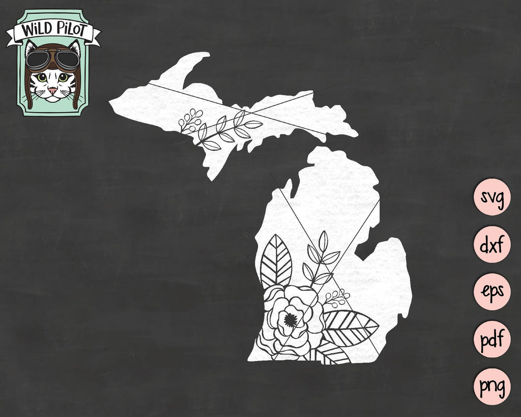 Michigan Silhouette Floral SVG Cut File - So Fontsy