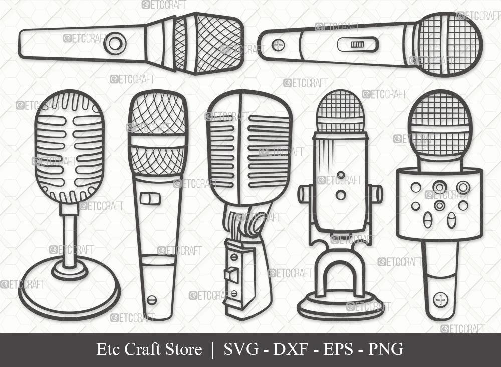 Microphone Outline SVG Cut File | Mic Svg | Audio Sound Svg | Sound ...