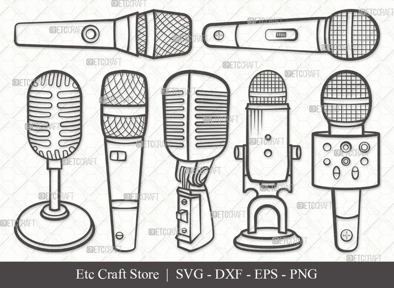 Microphone Outline SVG Cut File | Mic Svg | Audio Sound Svg | Sound ...