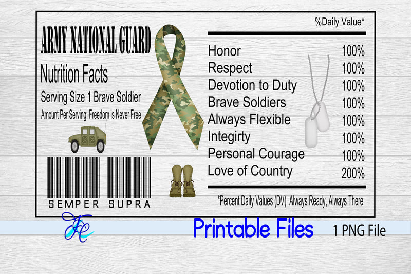 Military Army National Guard Nutrition Label - So Fontsy