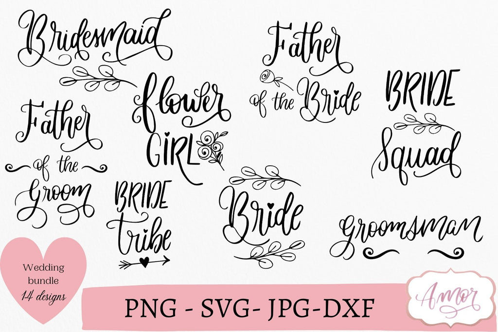 Hand lettered wedding SVG designs, Bridal party svg - So Fontsy