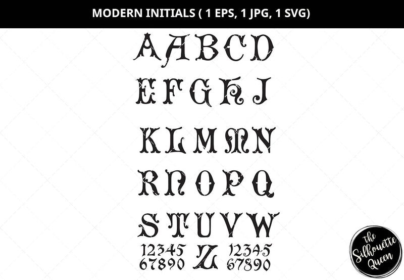Modern initials svg, modern alphabets svg, modern numbers svg, monogram ...