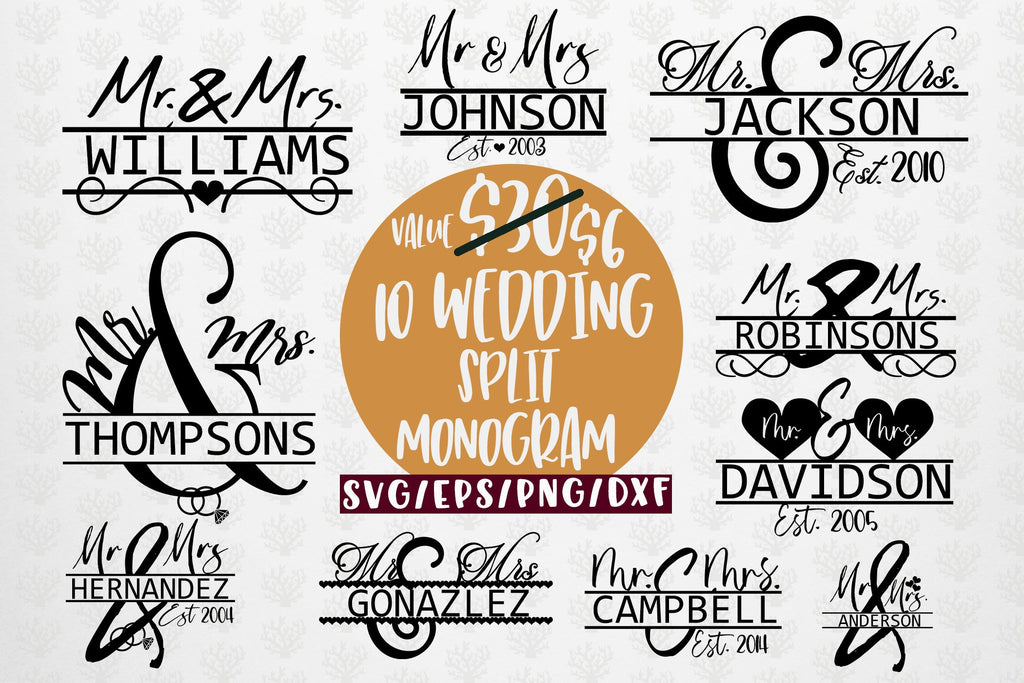 Modern Wedding Split Monogram Bundle EPS SVG DXF JPG PNG - So Fontsy