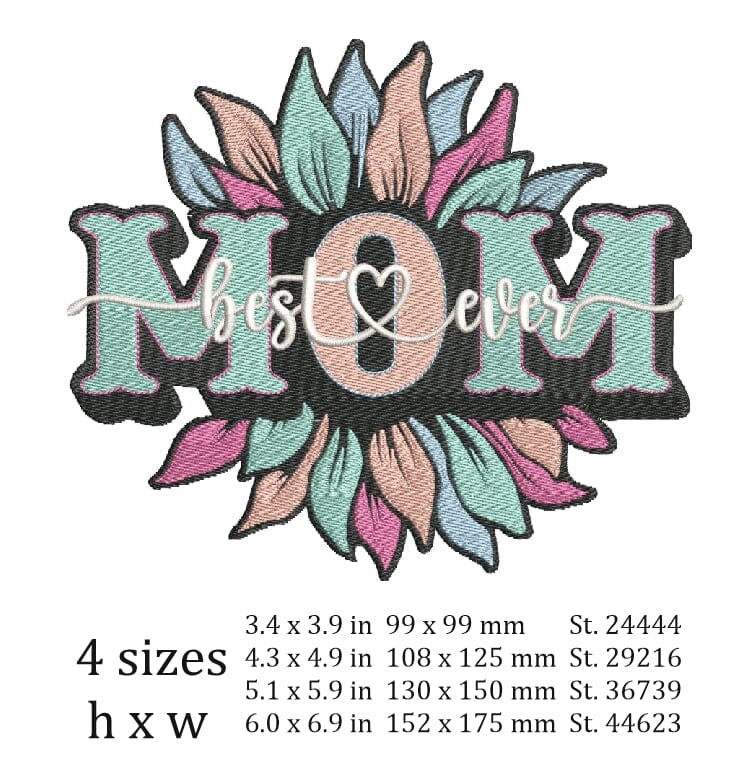 Mom and sunflower embroidery design for Mother's Day. - So Fontsy