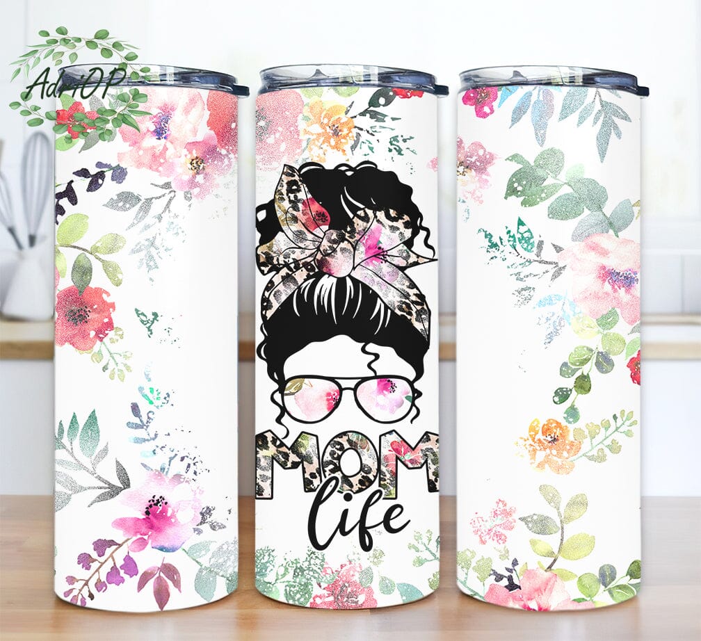 Mom Life 20oz Skinny Tumbler Png, Mom Life Tumbler, Grey Glitter Print ...