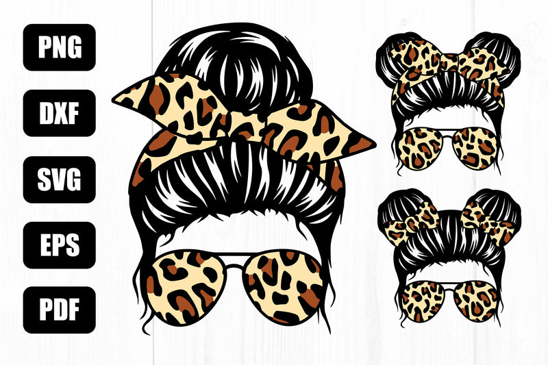 Mom Life Leopard Svg, Leopard Kid Life Svg, Messy Bun Svg, Mom Daughter ...